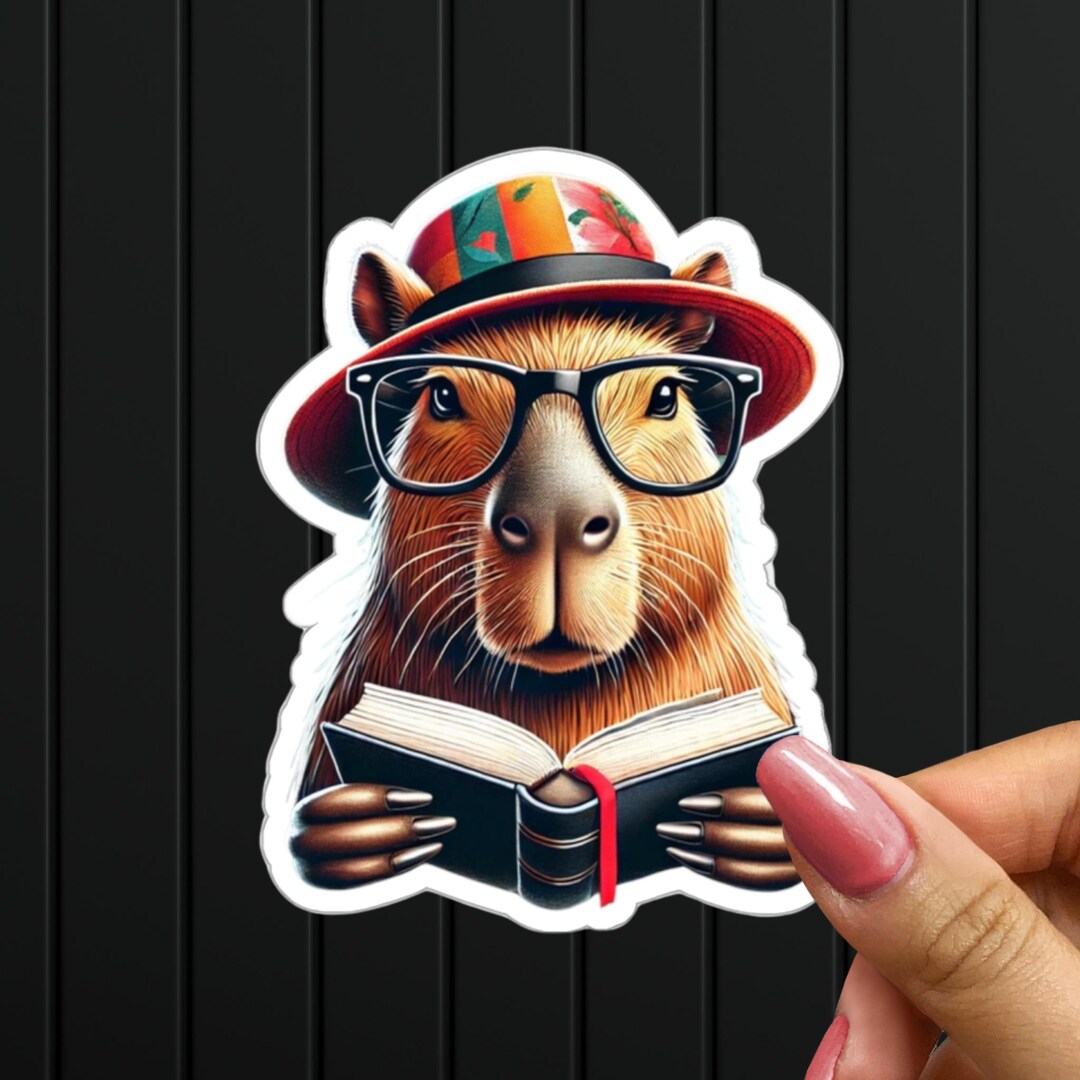 Capybara Reading Sticker, Bookish Capybara Decal, Nerdy Capybara Decal ...