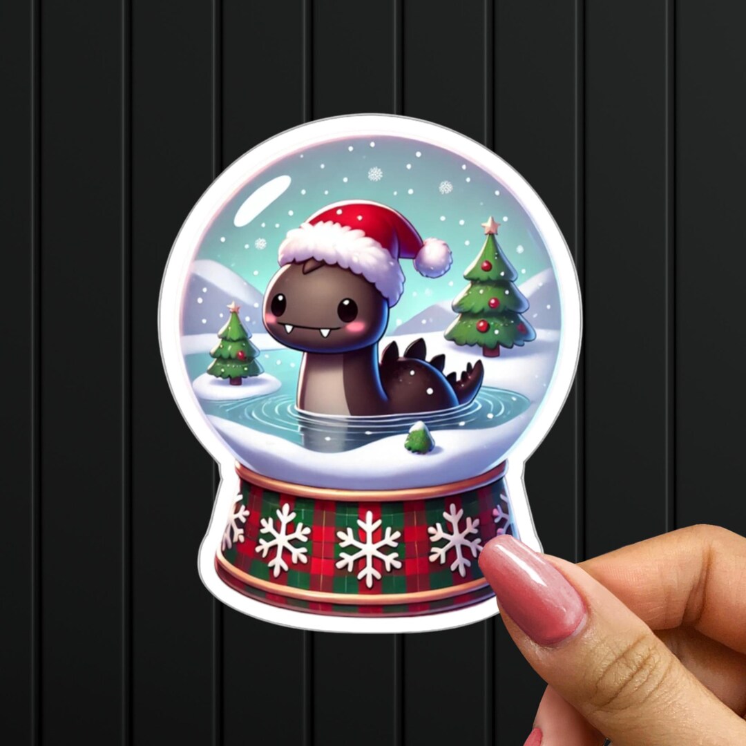 Christmas Loch Ness Monster Sticker, Cute Nessie Snow Globe Decal ...