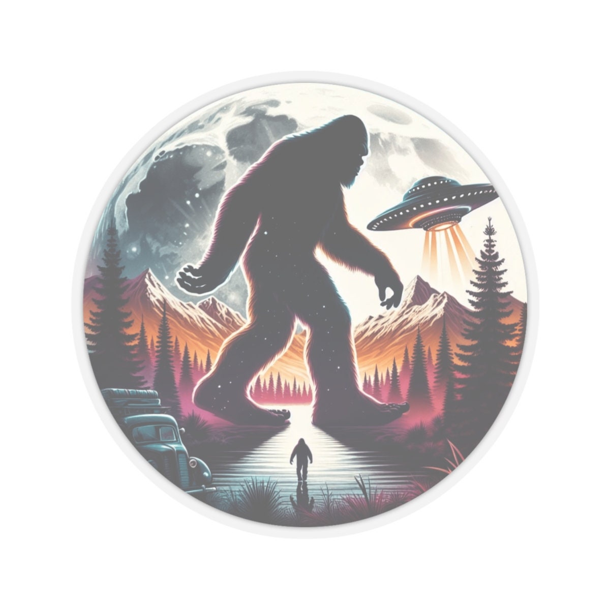 Bigfoot Alien Sticker, Bigfoot UFO Sticker, Sasquatch Alien Encounter ...