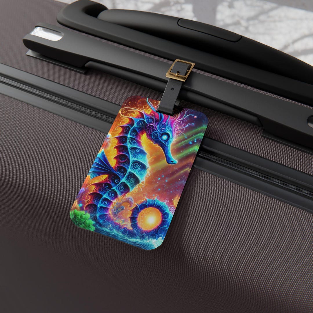 Seahorse Luggage Tag, Bright Ocean Fantasy Bag Tag, Psychedelic Sea ...