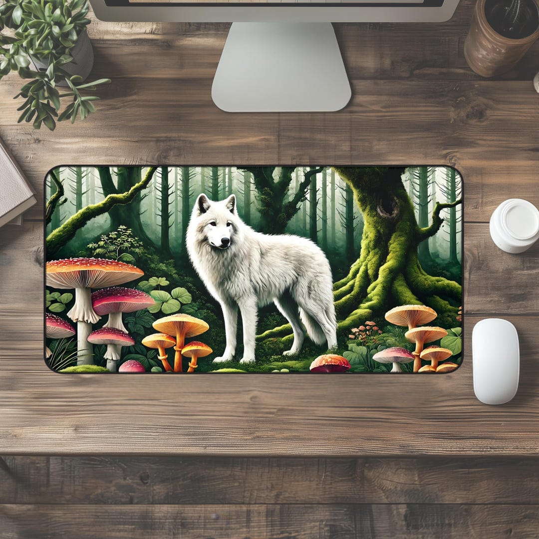 White Wolf Desk Mat: Enchanted Forest Cottagecore Workspace Decor - Etsy
