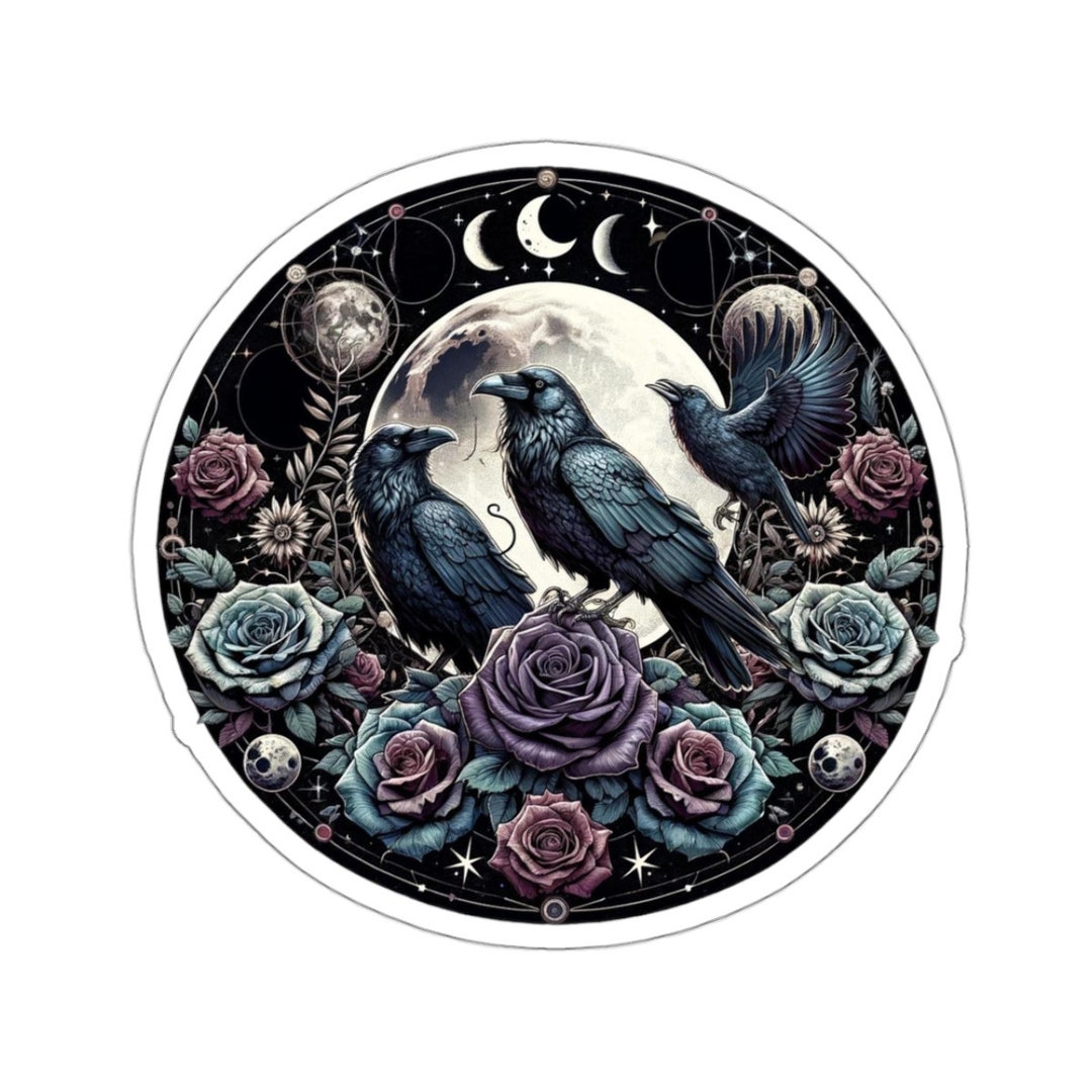 Celestial Raven Sticker, Dark Rose Thorn Crow Sticker, Raven Laptop ...