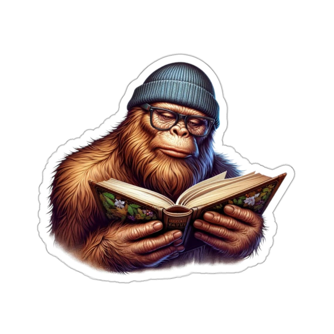 Bigfoot Sticker, Funny Bigfoot Reading a Book Sticker, Gift Bigfoot ...