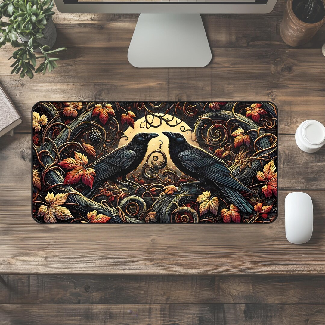 Medieval Gothic Crow Desk Mat, Gothic Black Crow Medieval Aesthetic, PC ...