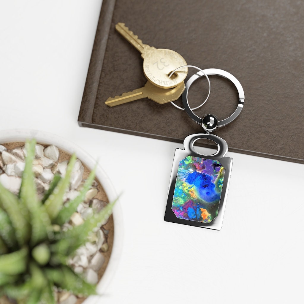 Colorful Art Key Ring Rectangle Key Chain Colorful Key - Etsy