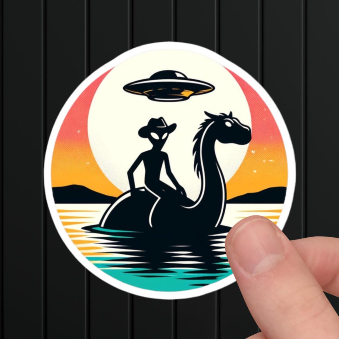 Alien Cowboy Riding Loch Ness Monster Sticker: Sci-fi Western Art - Etsy
