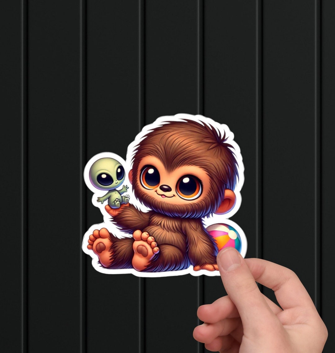 Baby Bigfoot and Alien Sticker, Cute Bigfoot Sticker, Baby Bigfoot ...