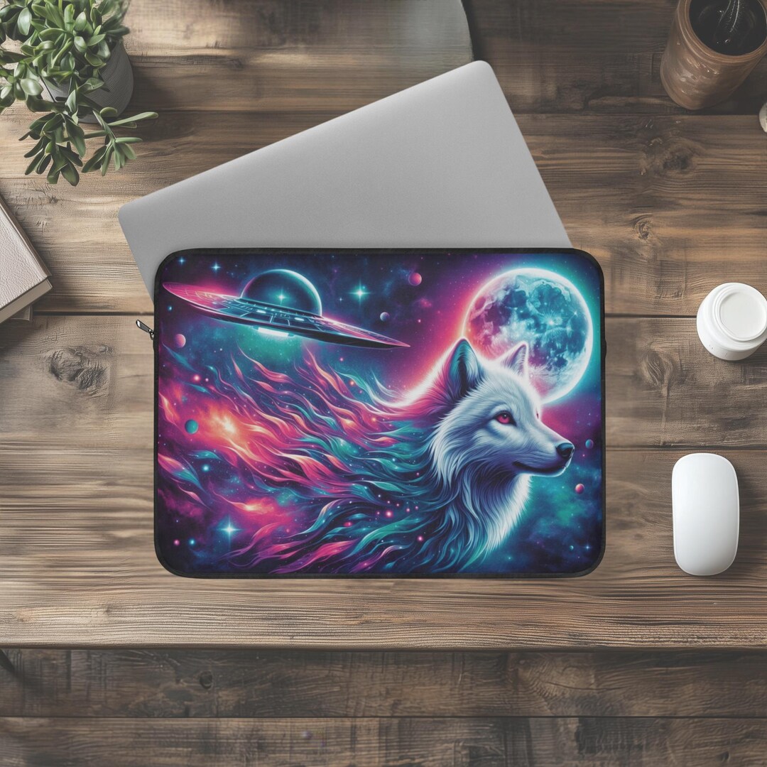 Celestial White Wolf Laptop Sleeve: Galactic Space Design - Etsy