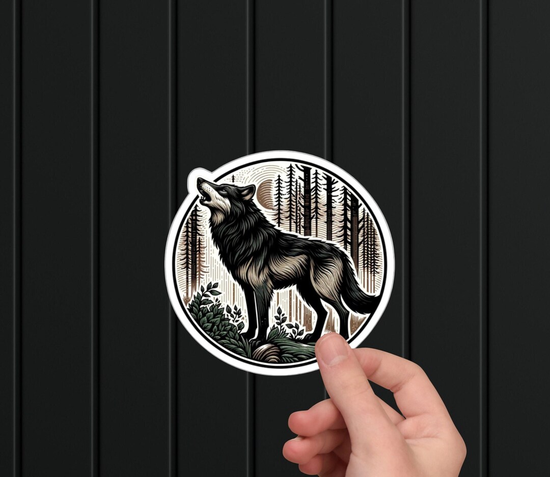 Howling Wolf Sticker, Lone Wolf Sticker, Wolf Laptop Sticker, Retro ...