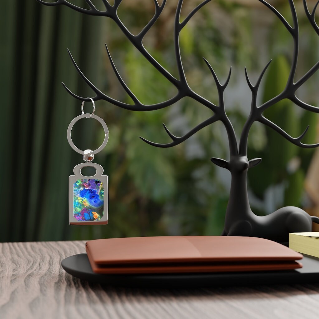 Colorful Art Key Ring Rectangle Key Chain Colorful Key - Etsy