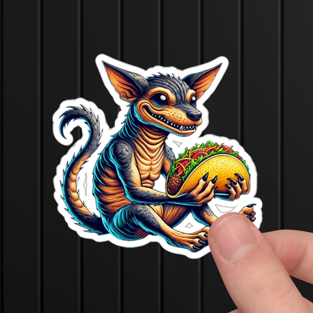 Chupacabra Taco Sticker, Cryptid Street Food Art, Spicy Monster Design ...