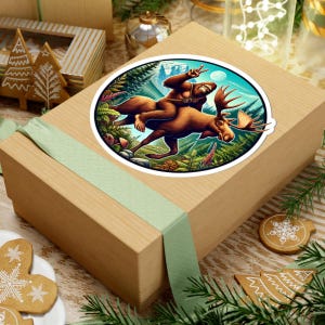 Bigfoot Riding a Moose Sticker: Cryptid Outdoor Adventure Decal, PNW ...