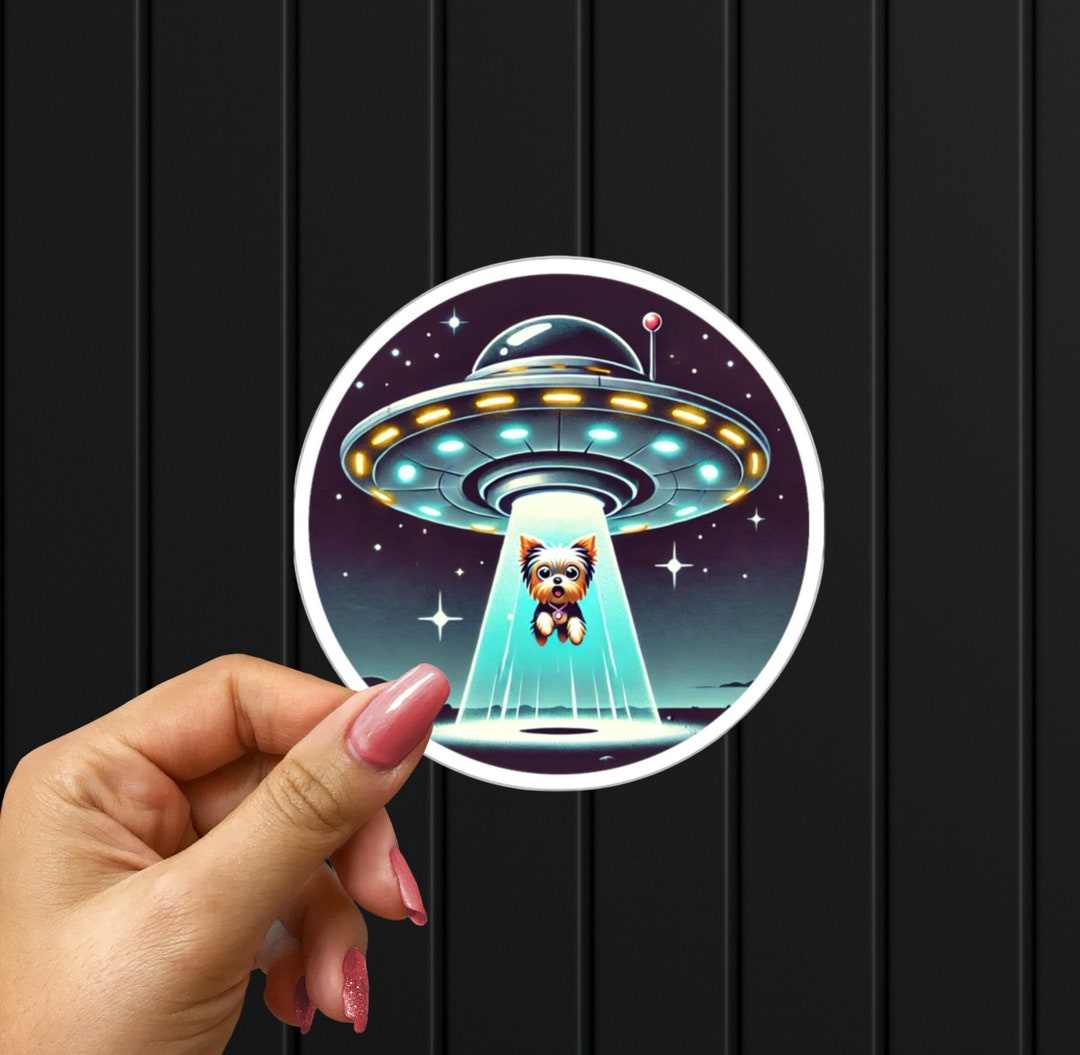 Yorkie Alien Abduction Sticker, Cute Yorkshire Terrier Sticker, Dog ...