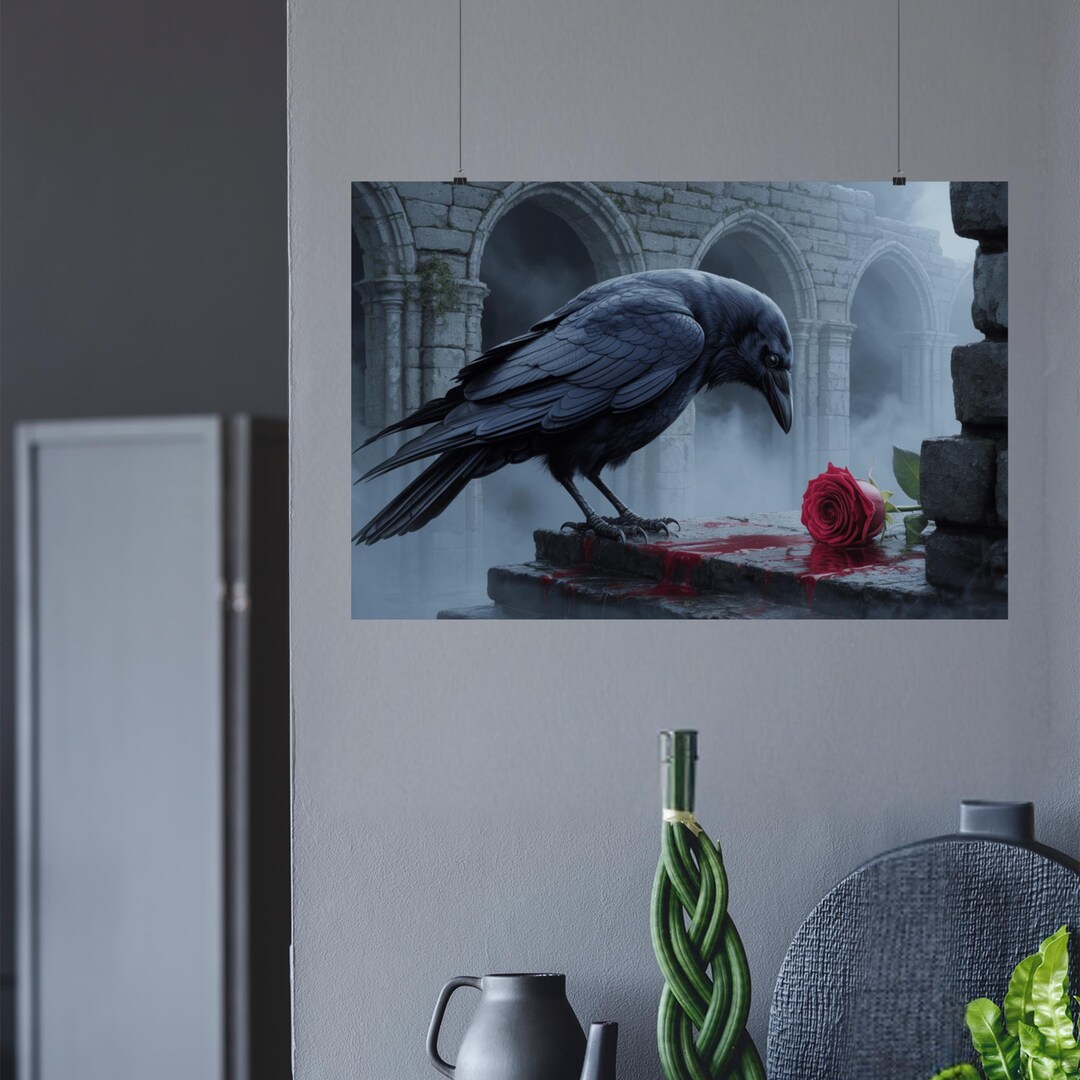 Gothic Raven & Rose Art Print: Dark Fantasy Wall Decor - Etsy