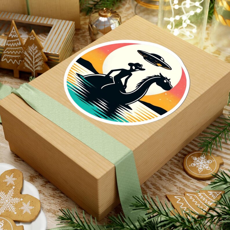 Alien Cowboy Riding Loch Ness Monster Sticker: Sci-fi Western Art - Etsy