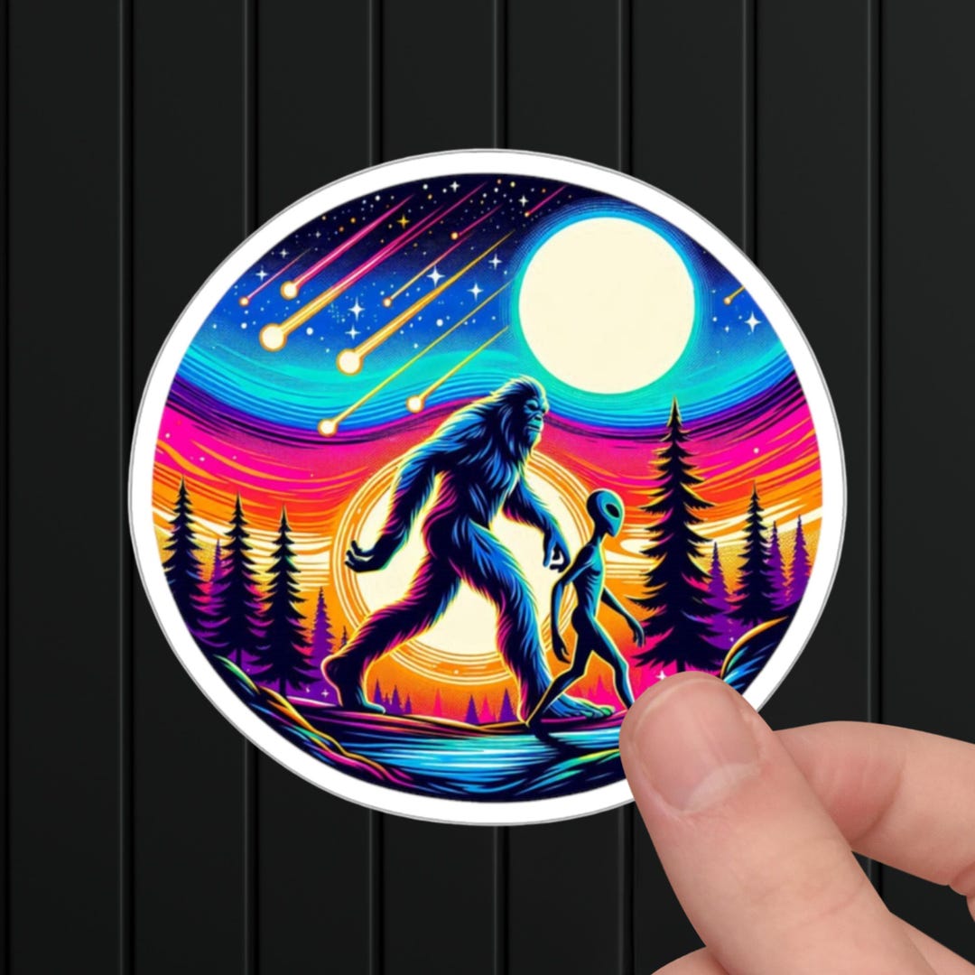 Bigfoot Alien Sticker, Cosmic Cryptid Decal, Trippy Forest Vinyl Decal ...