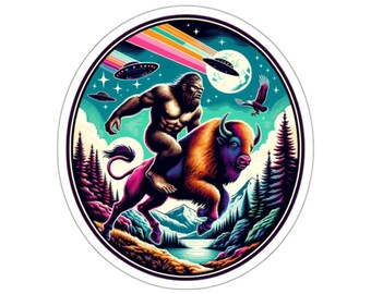 Bigfoot Alien Sticker, Bigfoot UFO Sticker, Sasquatch Alien Encounter ...
