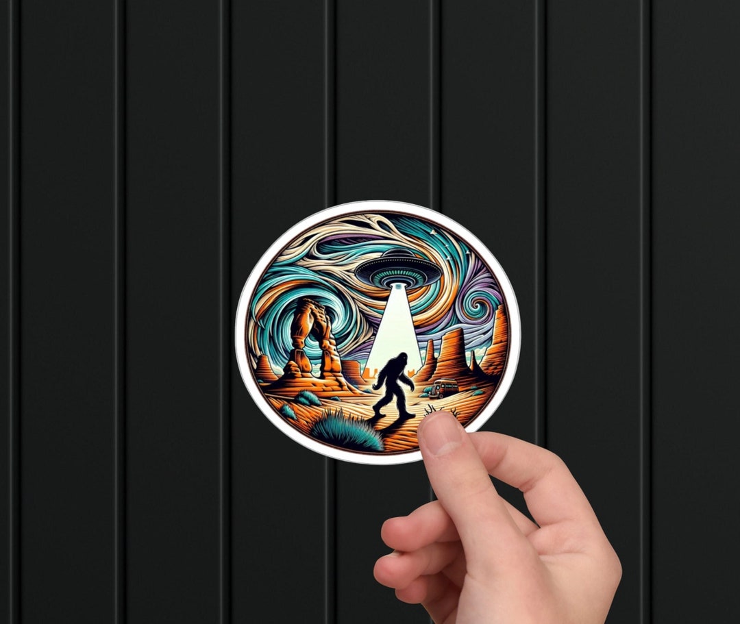 Bigfoot Vortex Abduction Sticker, Bigfoot UFO Sticker, Swirling Vortex Sticker, Bigfoot in the ...