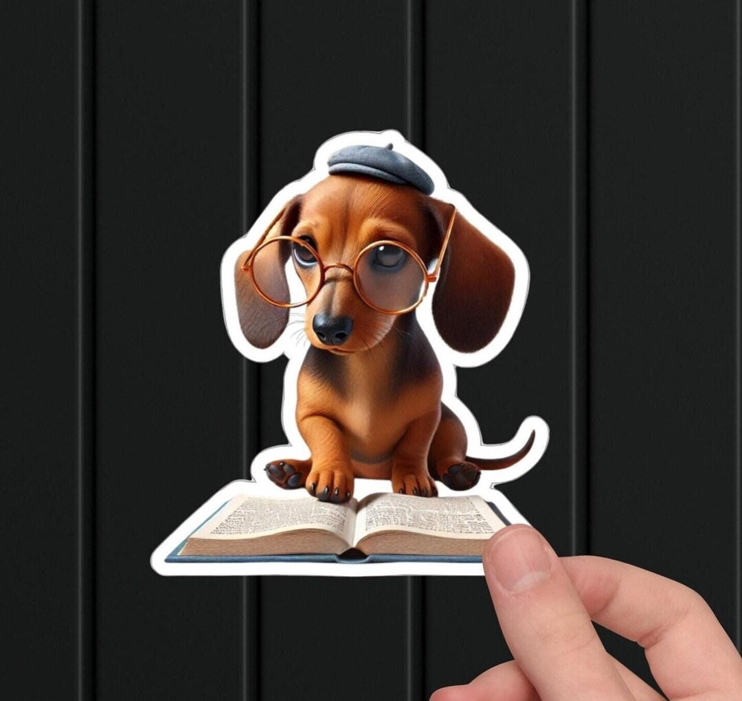 Dachshund Sticker, Dachshund Reading A Book Sticker, Dog Lover Sticker ...