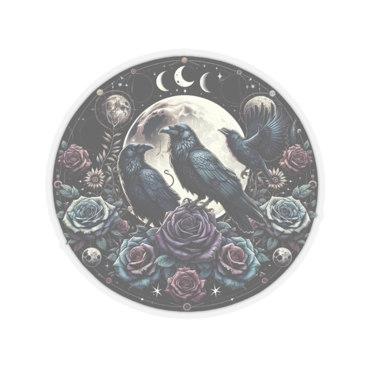 Celestial Raven Sticker, Dark Rose Thorn Crow Sticker, Raven Laptop ...