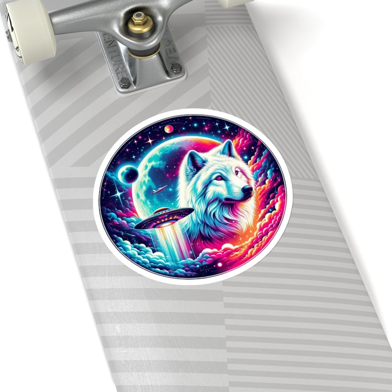 Majestic White Wolf Sticker, Wolf UFO Cosmic Sticker, Wolf Laptop ...