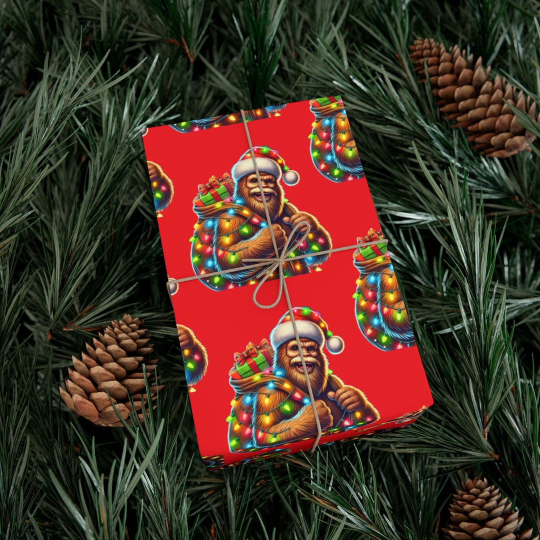 Christmas Bigfoot Gift Wrap Paper, Santa Squatch Holiday Wrapping Paper ...