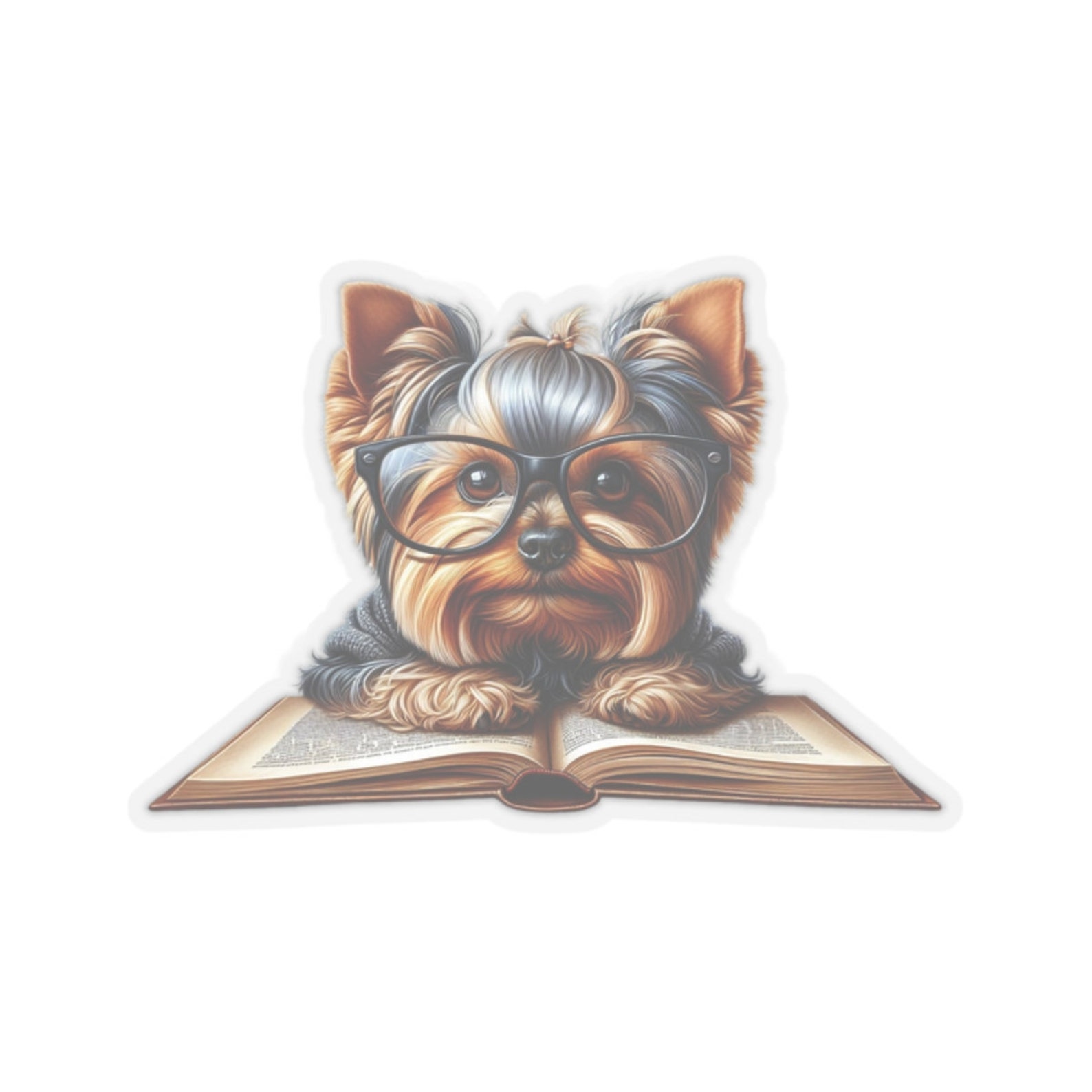 Yorkie Sticker, Cute Yorkie Reading a Book Sticker, Gift for Dog Lovers ...