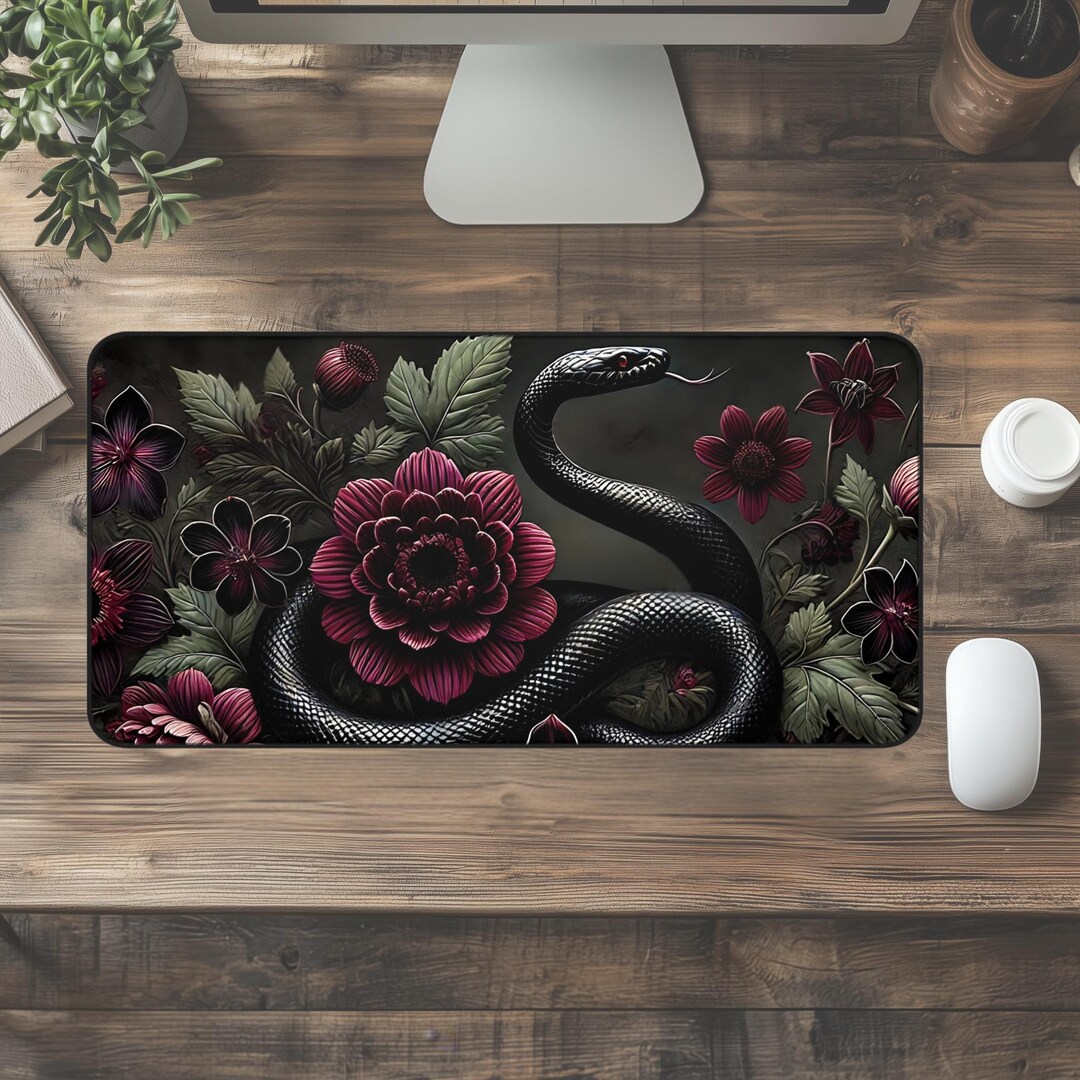 Gothic Black Snake Desk Mat, Dark Goth Aesthetic Office Decor, Black ...