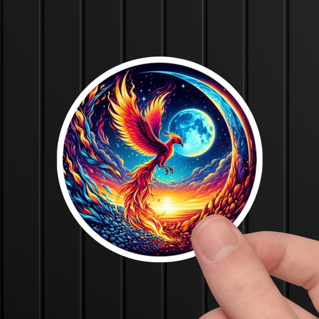 Phoenix Rising Sticker, Firebird Vinyl Decal, Celestial Fantasy Art ...
