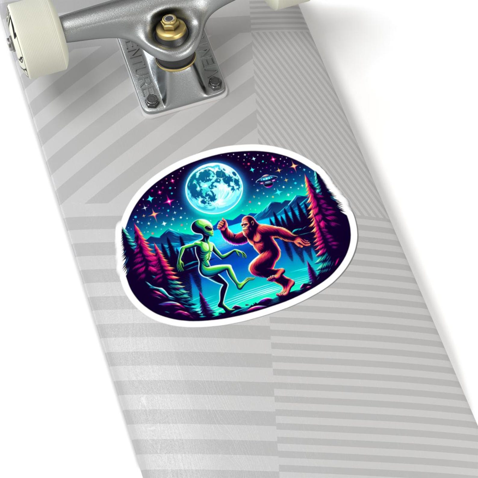 Bigfoot & Alien Dance Party Sticker: Funny Cryptid UFO Art - Etsy