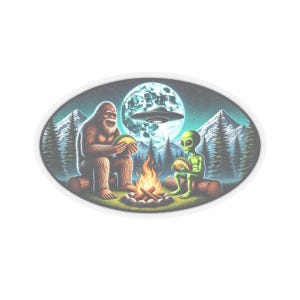 Bigfoot Alien Eating Tacos Sticker, Bigfoot Alien Campfire Sticker ...