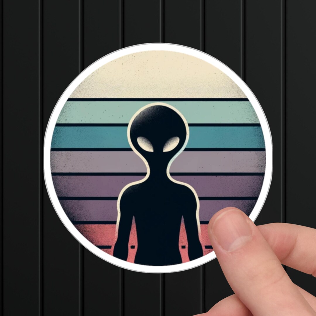 Retro Alien Sticker, 80s Aesthetic Alien Decal, Minimalist UFO Design ...