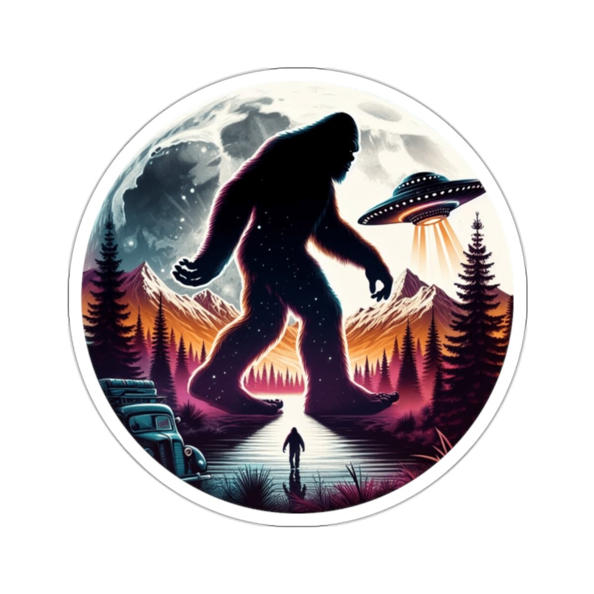 Bigfoot Alien Sticker, Bigfoot UFO Sticker, Sasquatch Alien Encounter ...