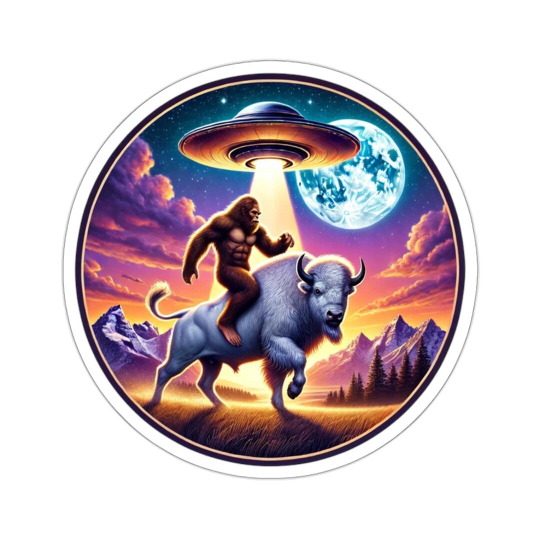 Bigfoot White Buffalo Sticker, Bigfoot Riding White Bison Sticker ...