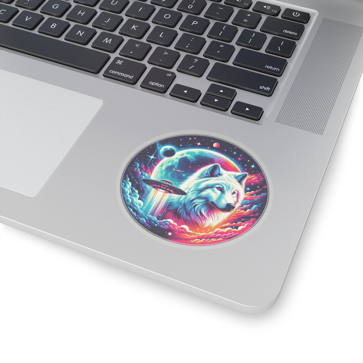 Majestic White Wolf Sticker, Wolf UFO Cosmic Sticker, Wolf Laptop ...