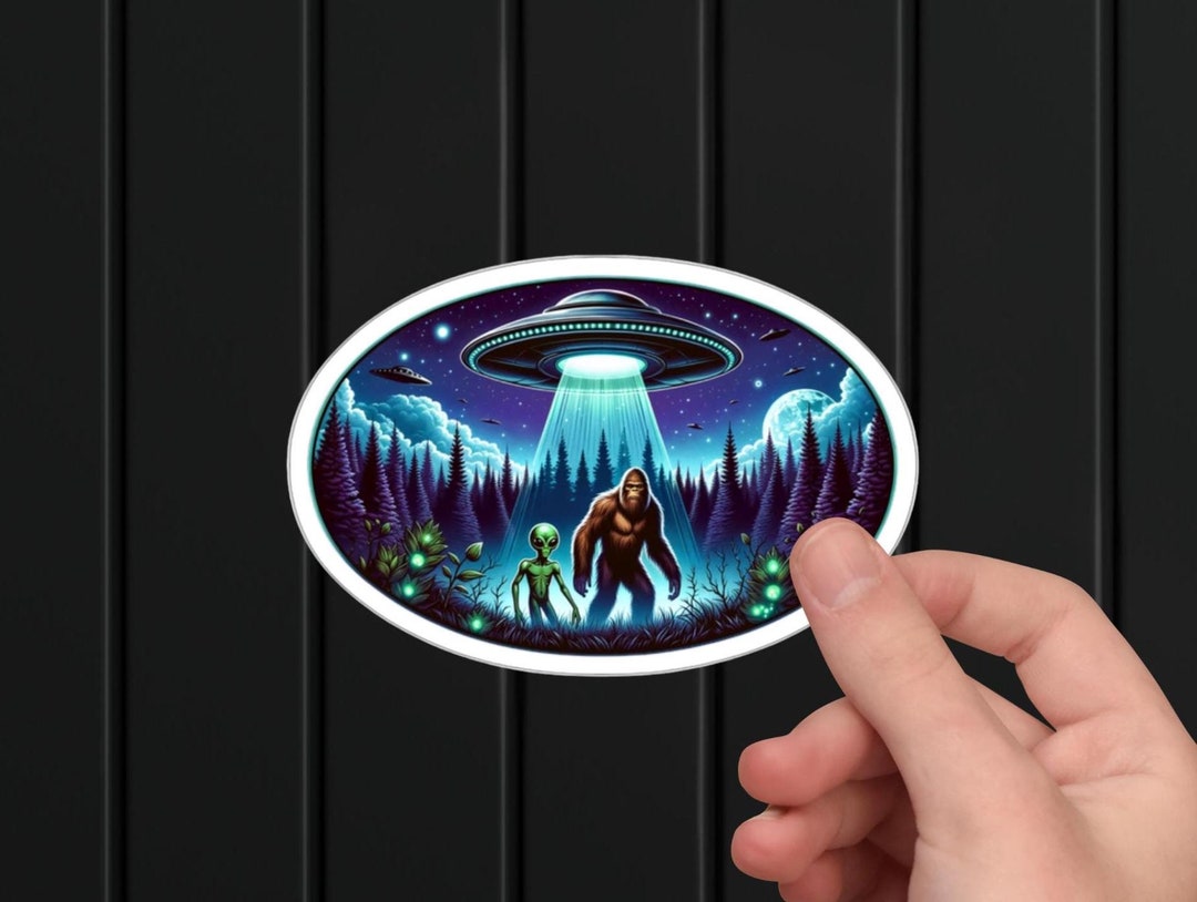 Bigfoot Alien Sticker, Bigfoot UFO Sticker, Bigfoot Laptop Sticker ...
