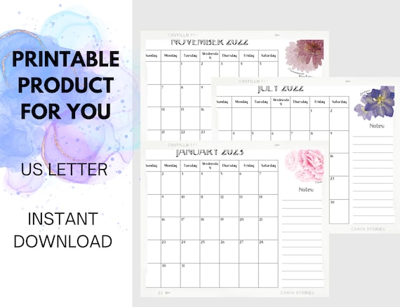 July 2022-june 2023 Calendar With Birth Month Flowers - Etsy
