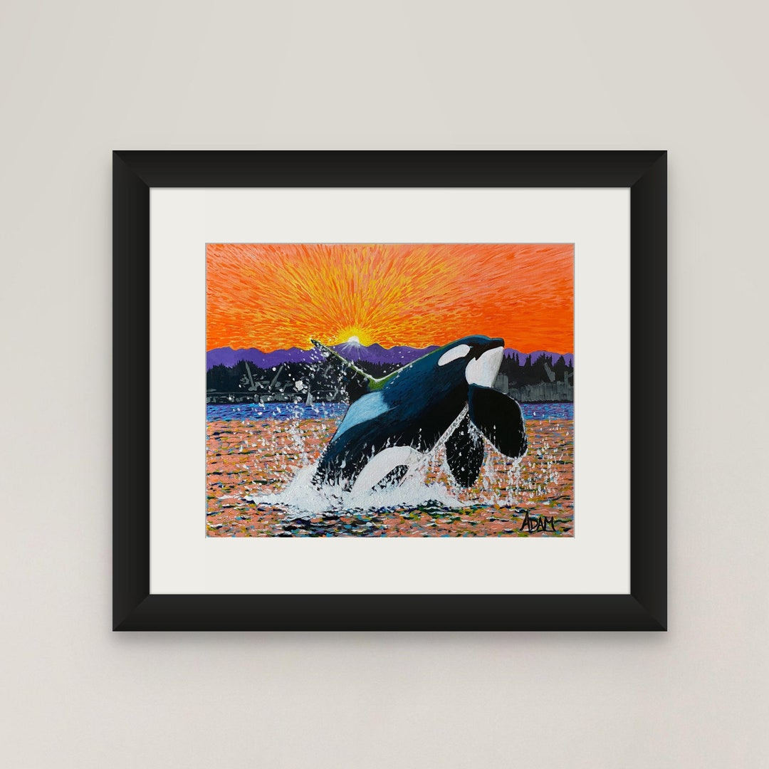 PRINTABLE Orca Sunset Painting, Pacific Northwest Wall Art, Digital ...