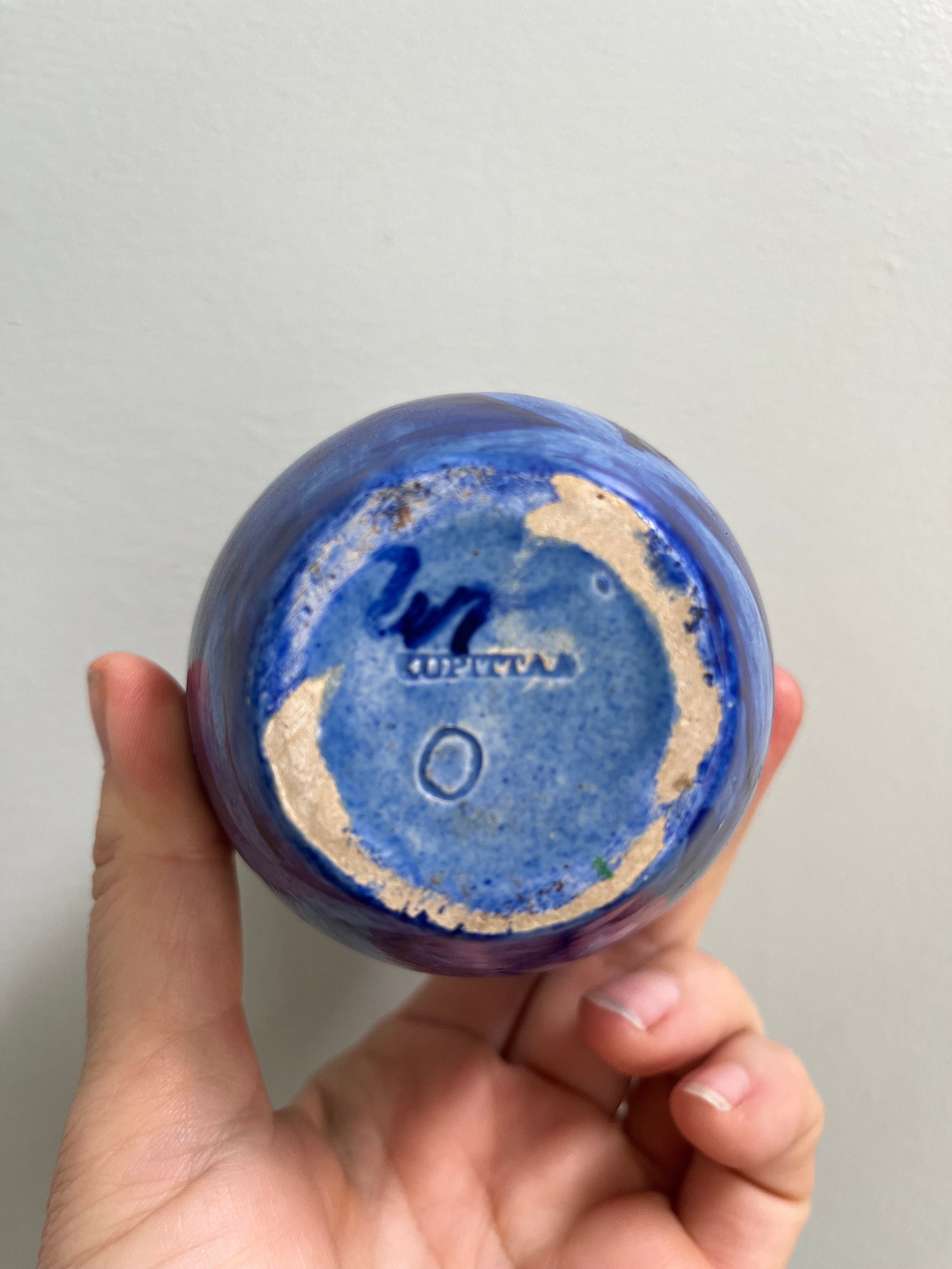 Mid Century Leaf Motif Cobalt Blue Kupittaa Finland Faience Vase ...