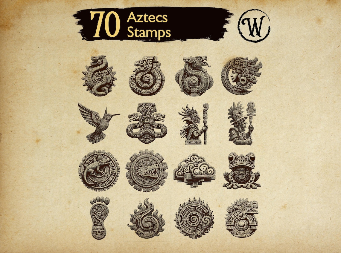 70 Aztec Maya Procreate Stamps: Tattoo Designs, Tribal Art Brushes ...