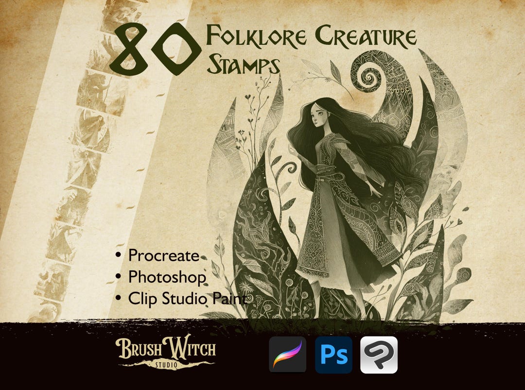 Folklore Creature Fantasy Procreate Stamps, Dragon Mythology Brushes ...