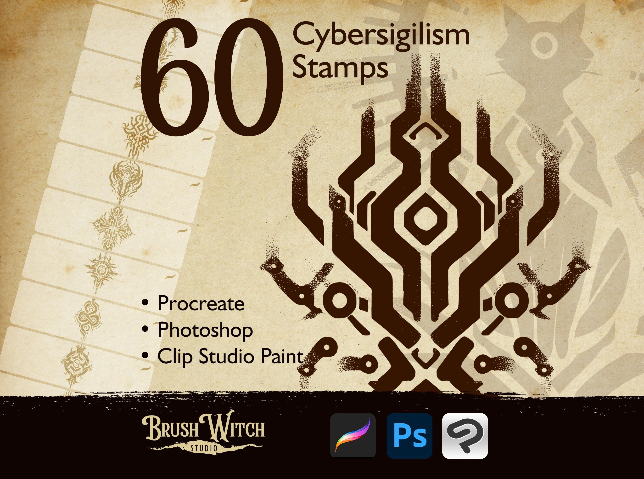 Cybersigilism Procreate Stamps: Y2K Cyberpunk Tattoo Flash (digital ...