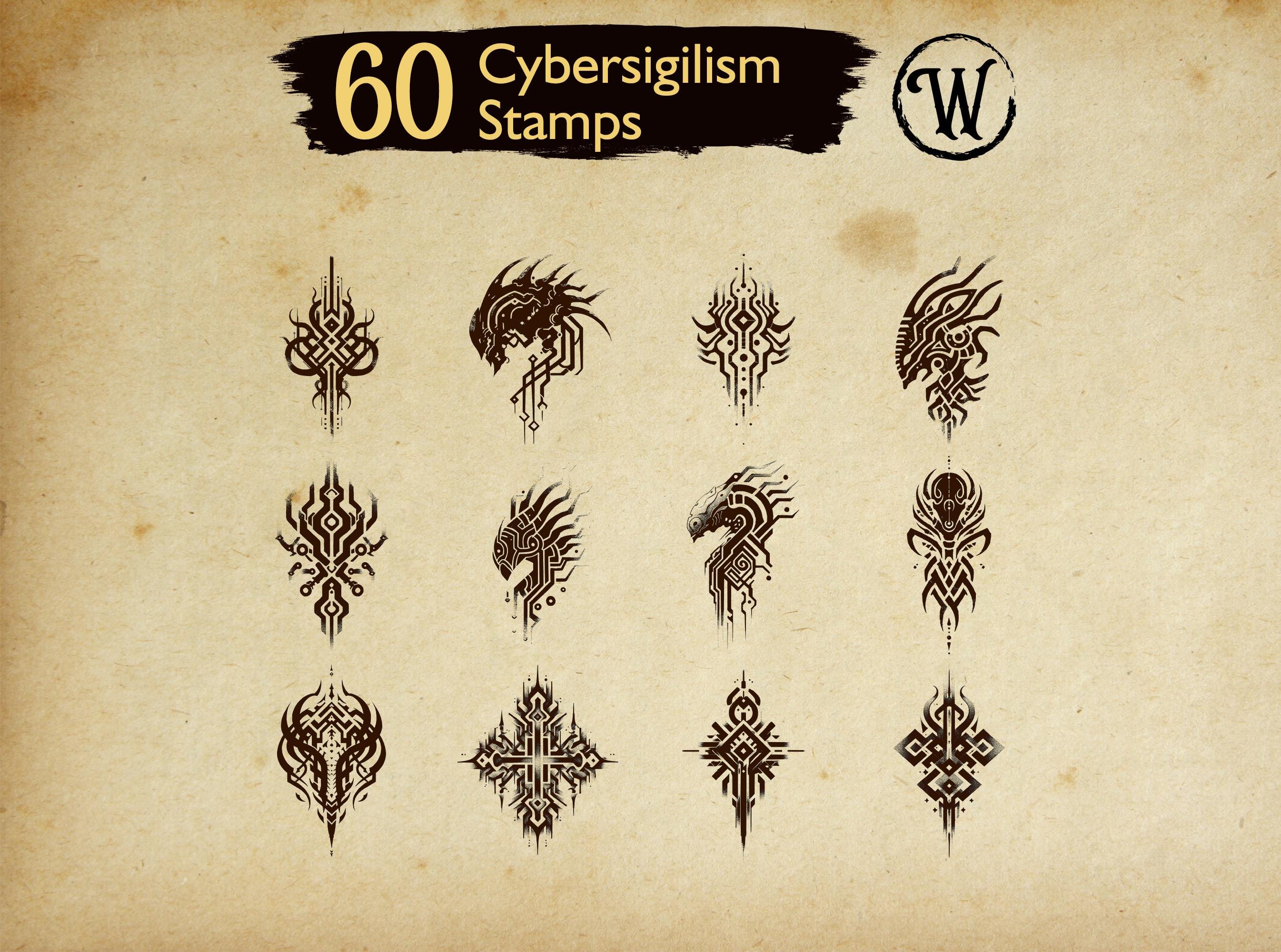 Cybersigilism Procreate Stamps: Y2K Cyberpunk Tattoo Flash (digital ...