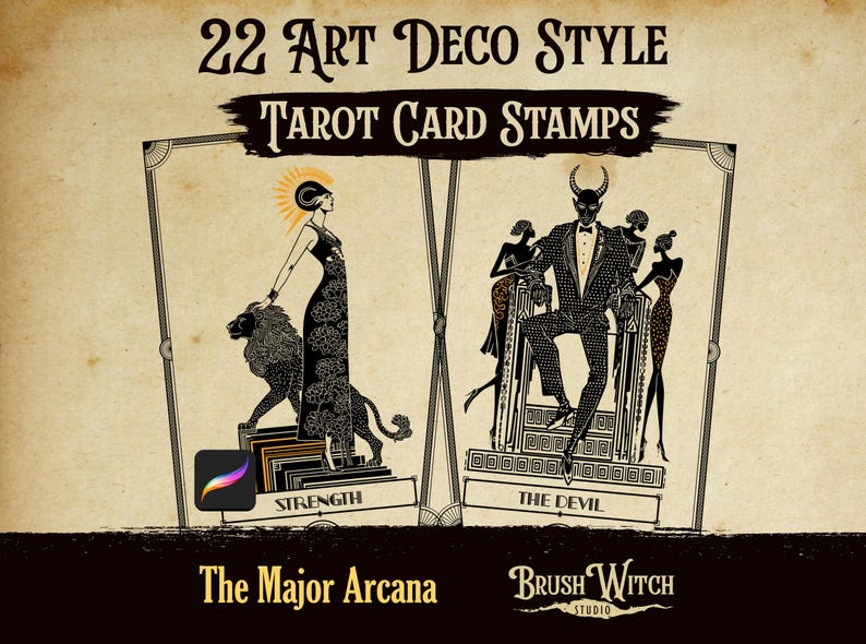 22 Art Deco Tarot Card Stamps: 1920s Major Arcana Spiritual Procreate ...