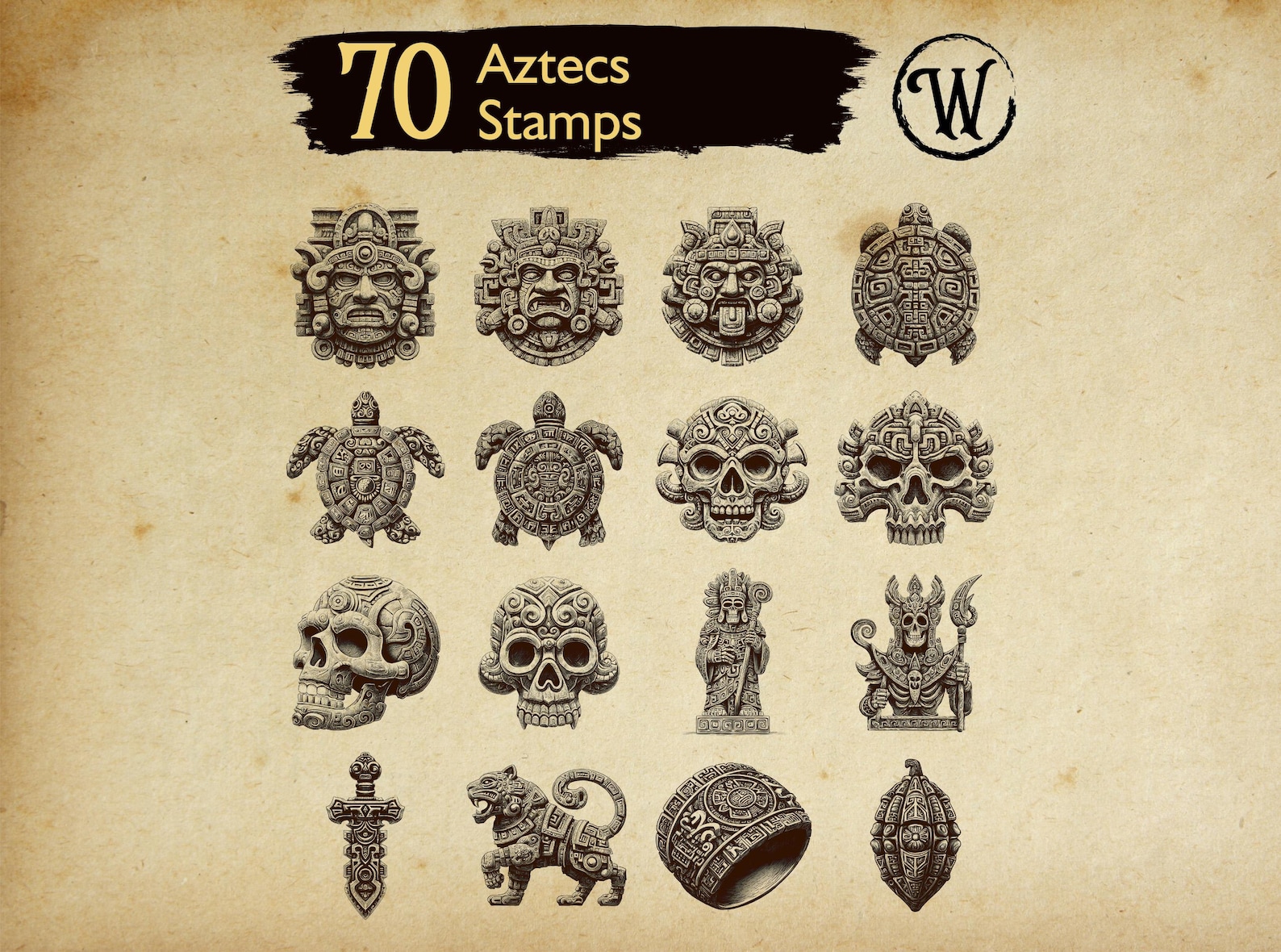 70 Aztec Maya Procreate Stamps: Tattoo Designs, Tribal Art Brushes ...