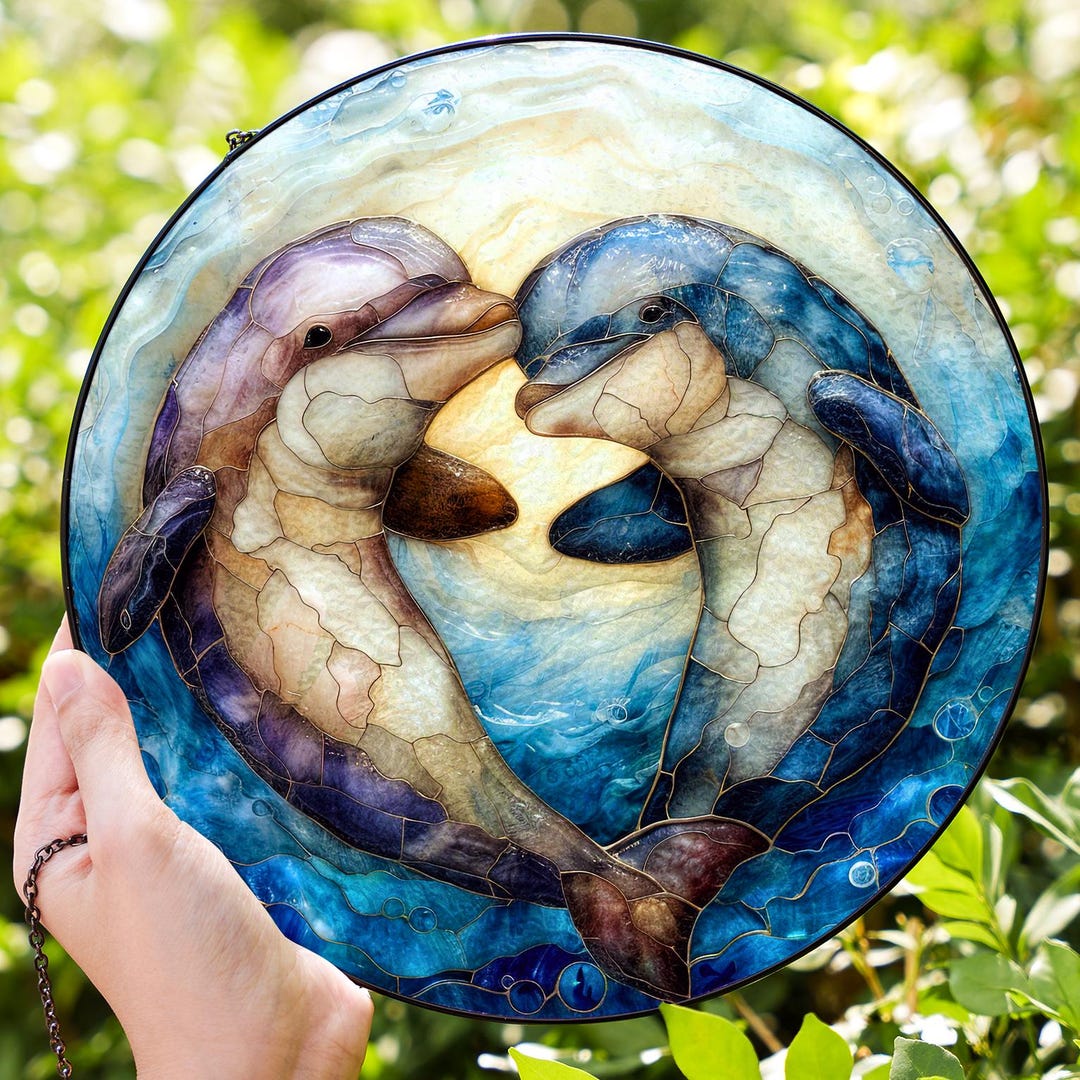 Entwined Dolphin Stained Glass Suncatcher: Ocean Window Art - Etsy