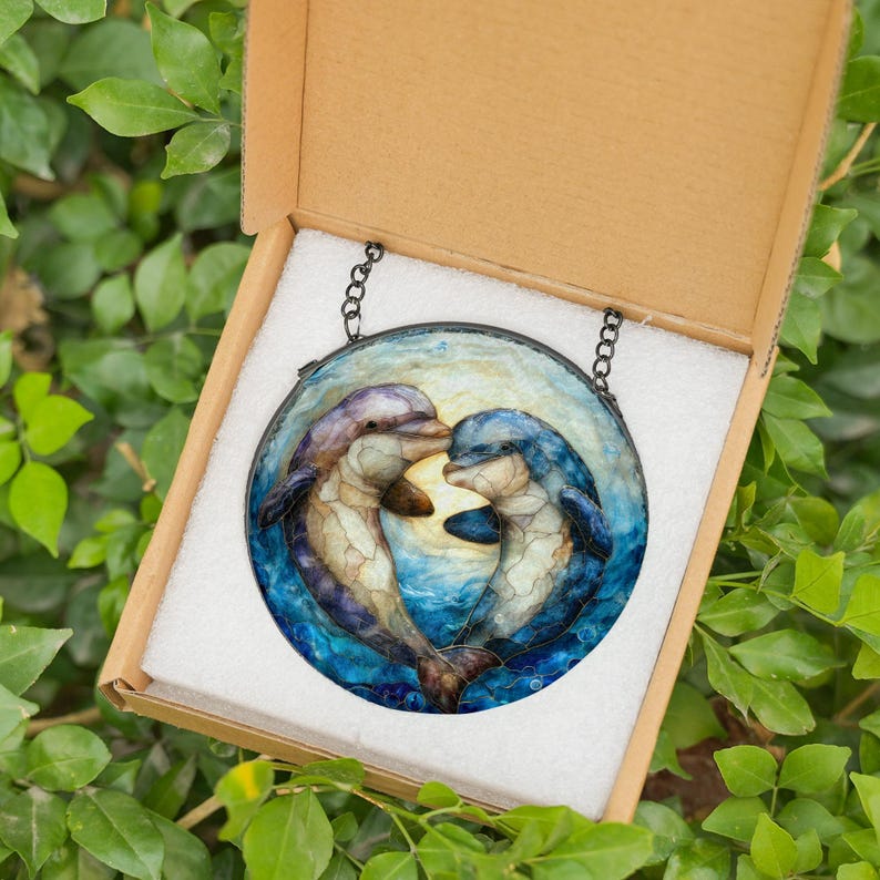 Entwined Dolphin Stained Glass Suncatcher: Ocean Window Art - Etsy