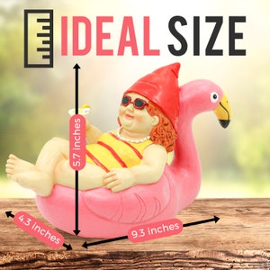 Female Garden Gnome - Funny Garden Elf Statue Floating on Flamingo ...
