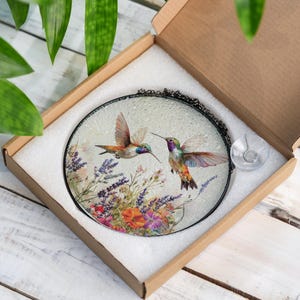 Hummingbirds Stained Glass Suncatcher – Round Window Hanging, Vibrant ...