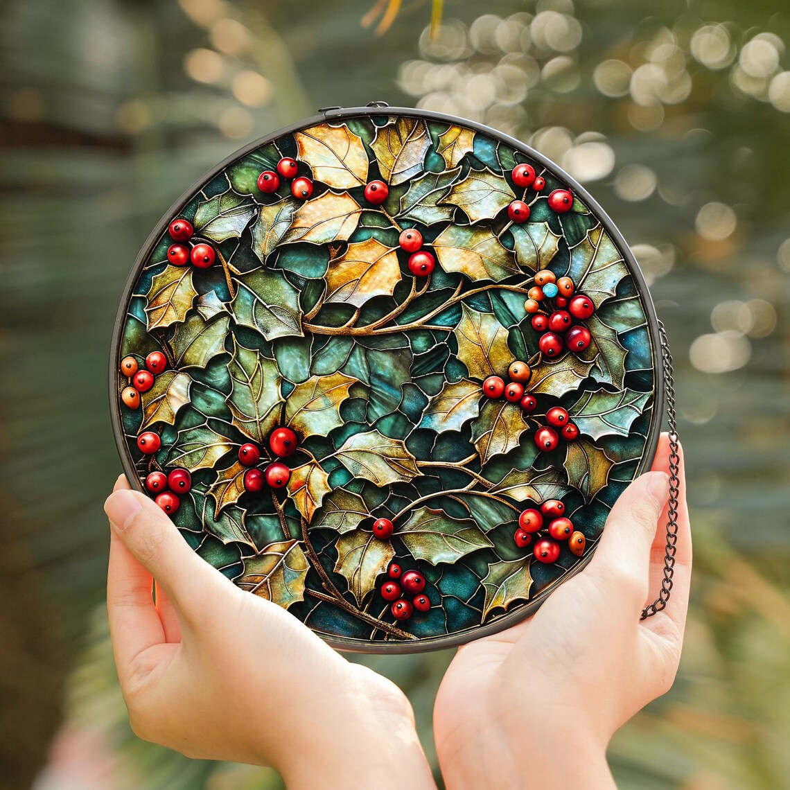 Holly Berry Stained Glass Suncatcher | December Birth Month | Christmas ...